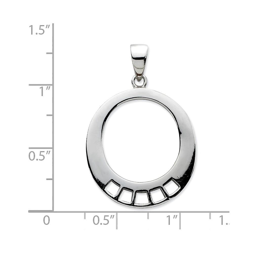 925 Sterling Silver Polished Oval Shaped Charm Carrier Pendant Necklace ...