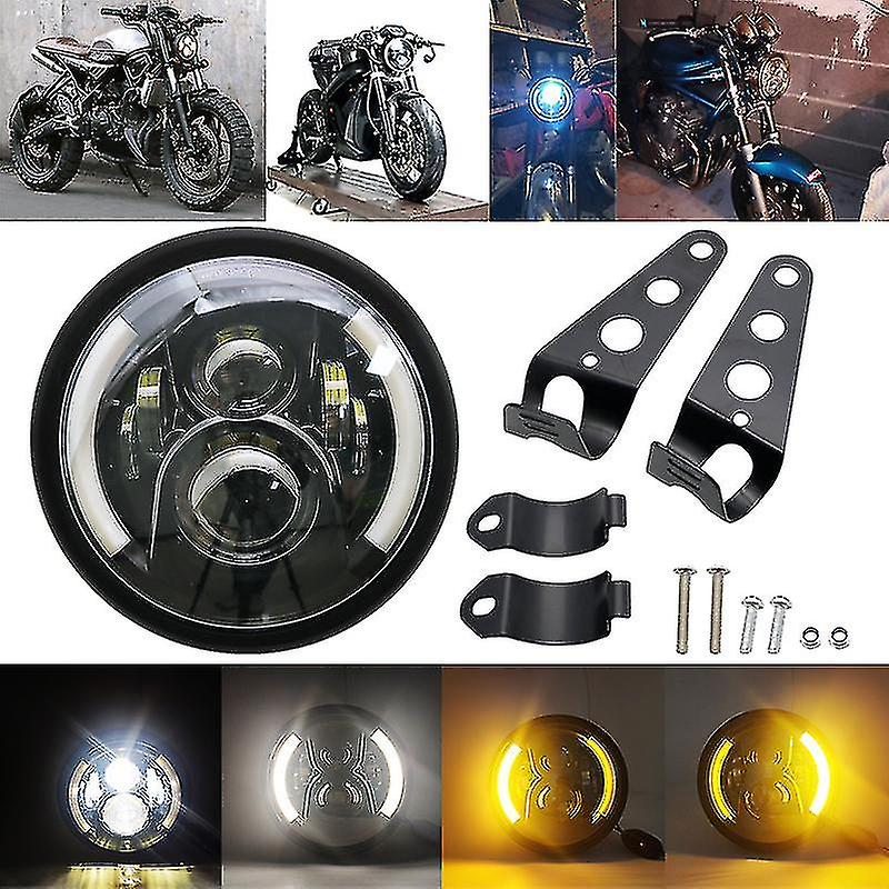 Universal 7.5 Inch Led Retro Bucket Motorcycle Modified Headlight Hi/lo ...