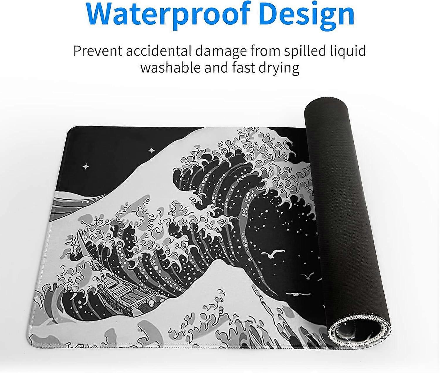 Japanese Black Sea Wave Mouse Pad Abstract Black Gaming Mouse Pad ...