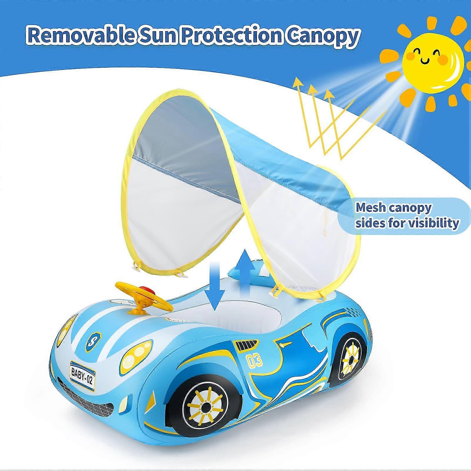 Toddler Pool Float Inflatable Car Baby Swim Float with Adjustable Sun ...