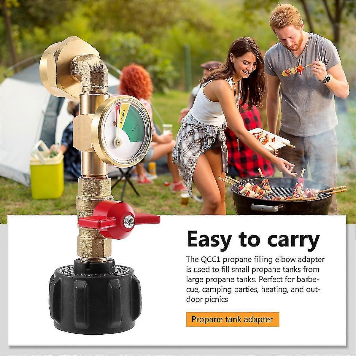 Propane Refill Adapter with Valve and Gauge, Fill 1 Lb Bottles From 20 Lb Tank, 90-Degree Elbow ...