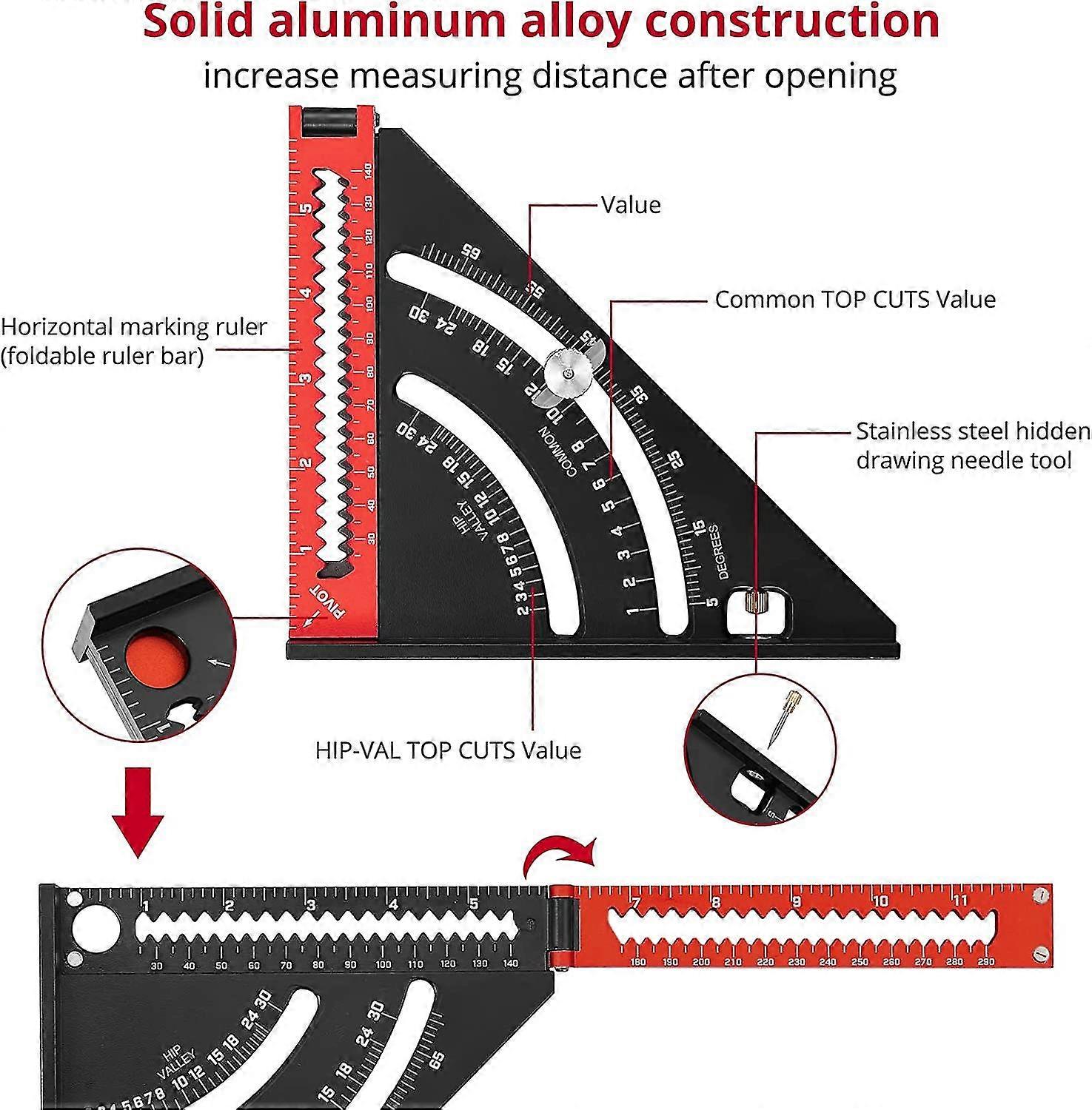 Folding Metal Carpenter Square Marker Pen 4 In 1 Aluminum Multi-tool ...