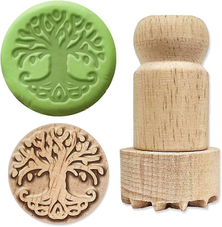 Wooden Stamps 1.8x1 inch Tree of Life Round Stamp Wooden Clay Stamp ...