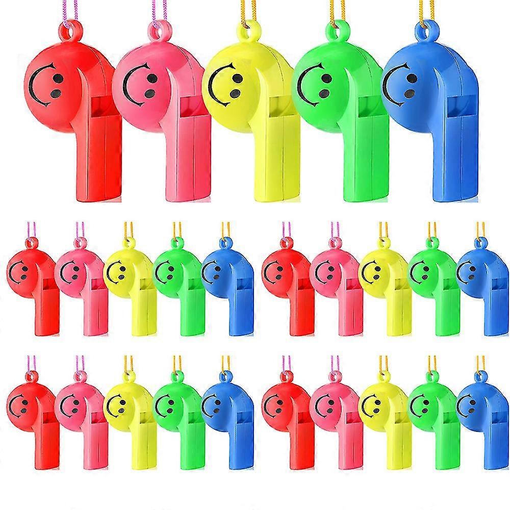 25 Pcs Plastic Whistles With Lanyard Soccer Pattern Training Sports ...