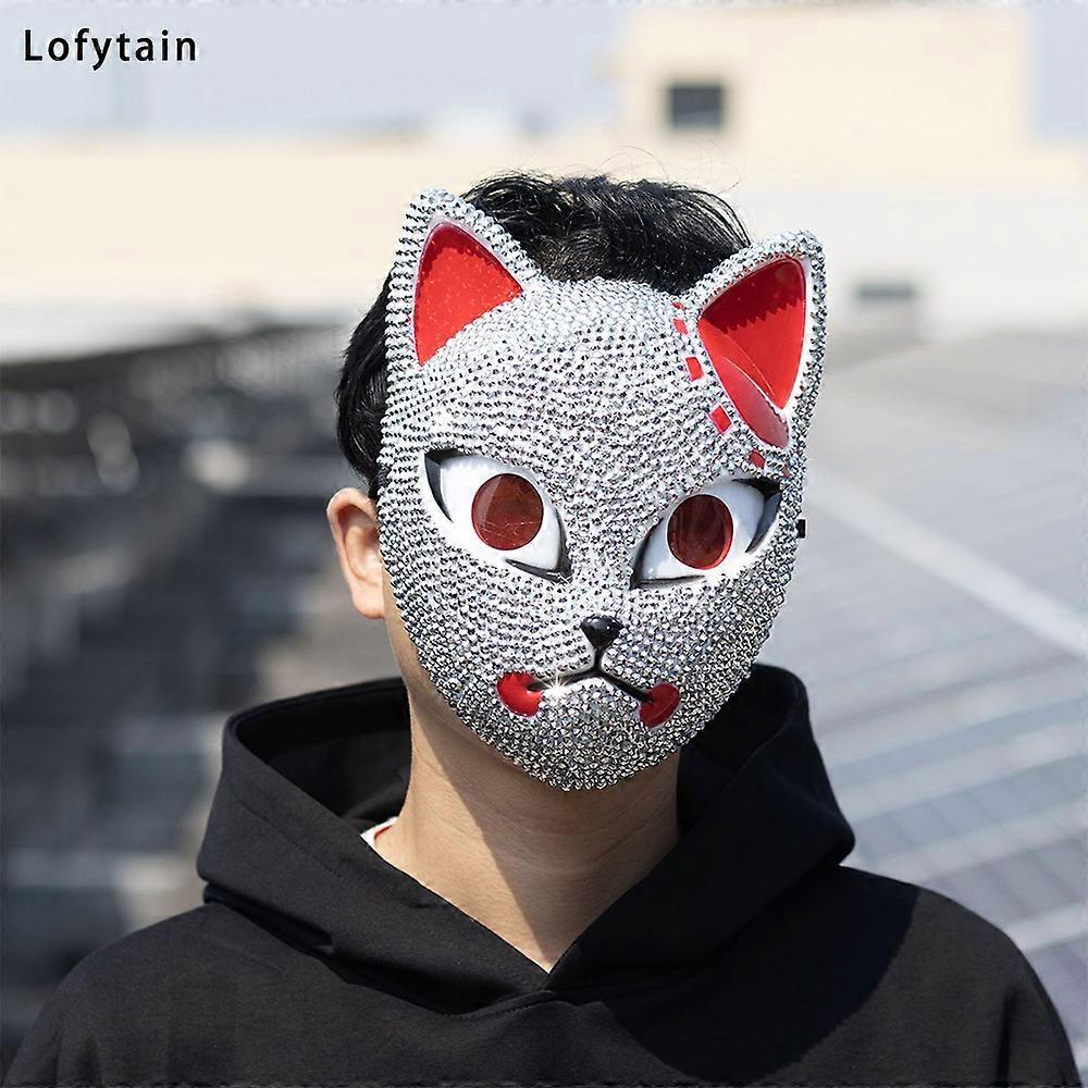 Lofytain Anime Demon Slayer Fox Masks Handmade Rhinestone Mask Cosplay ...
