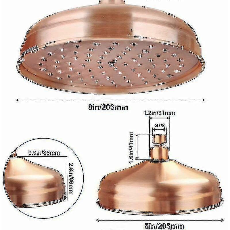 Copper Shower Head, 20cm (8 Inch) Diameter, High Pressure Fixed Shower ...