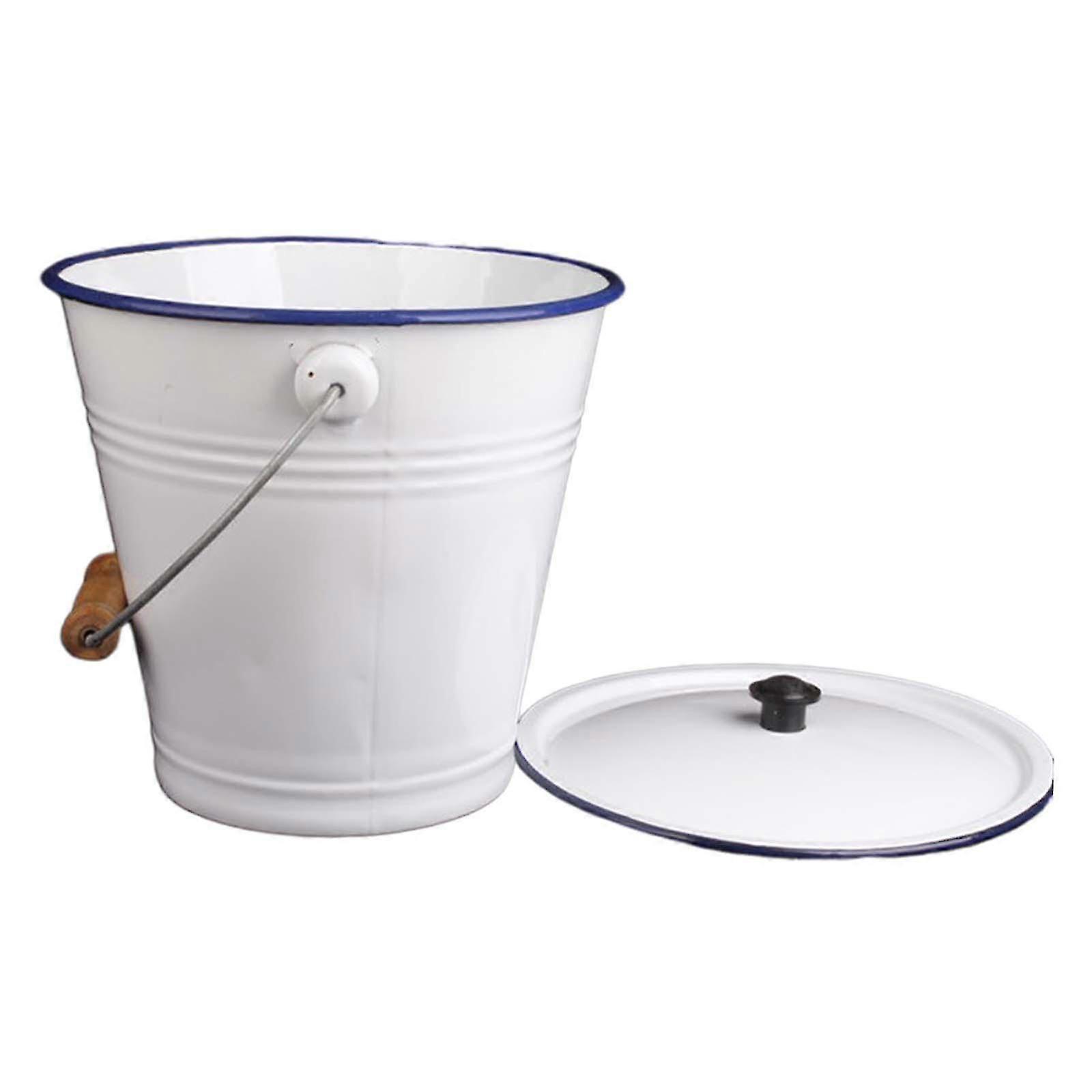Enamel Bucket Water Bucket with Lid Country Kitchen Utility Enamelware ...