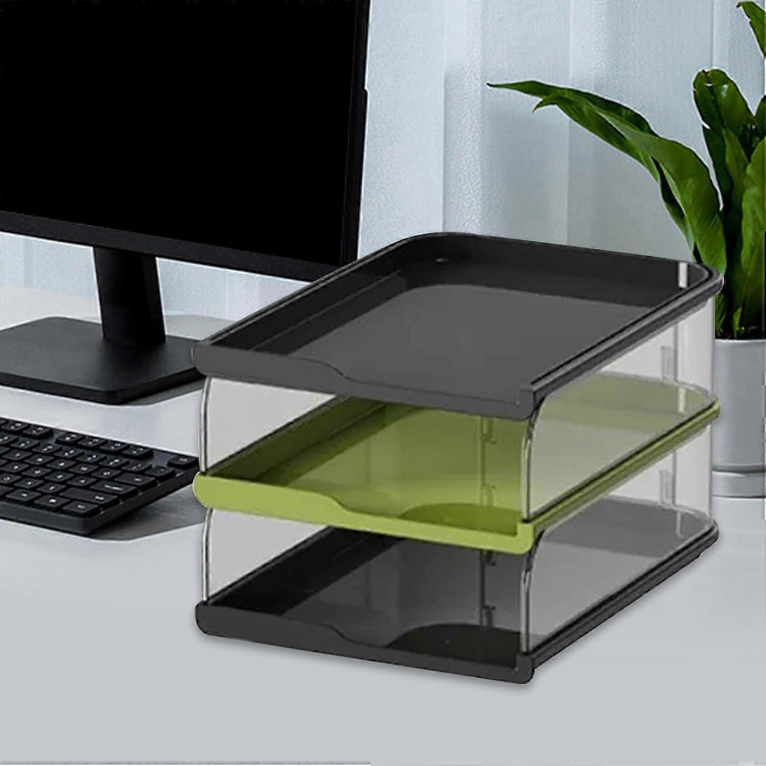 Desktop File Organizer with 3-Tier File Rack and Paper Tray, Green and ...