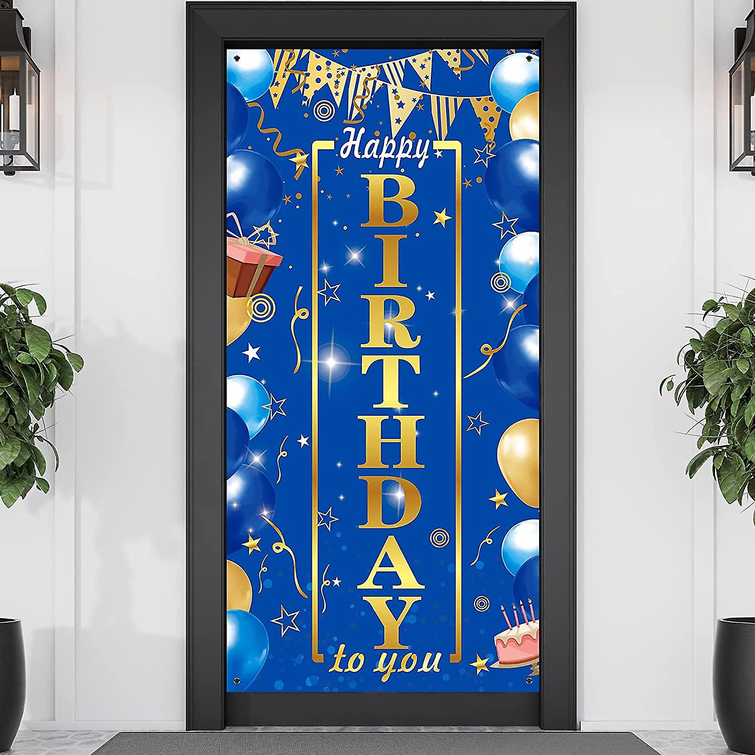 Blue Birthday Door Banner Blue and Gold Party Decorations Happy Birthday Party Supplies Birthday ...