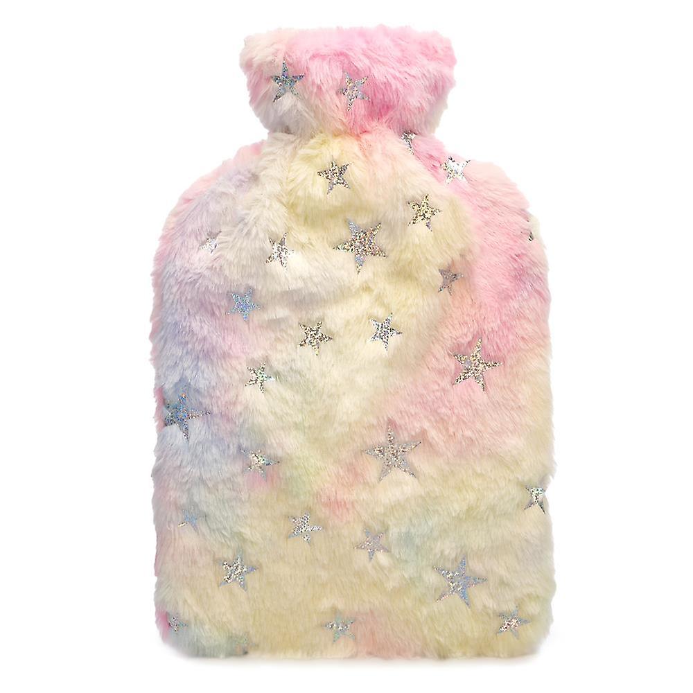 A2Z Hot Water Bottle 2L Metalic Heart & Stars Plush Fleece Cover Hot ...