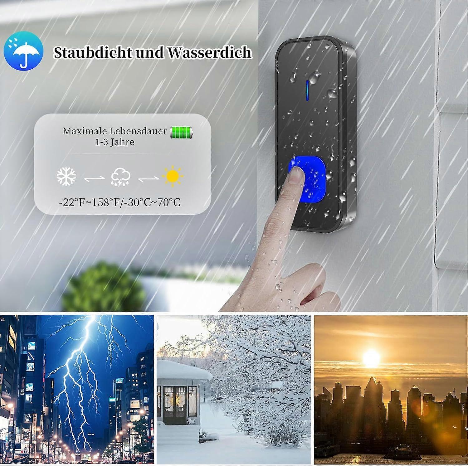 Wireless Doorbell, 300M Long Range Waterproof Electronic Chime Chime ...