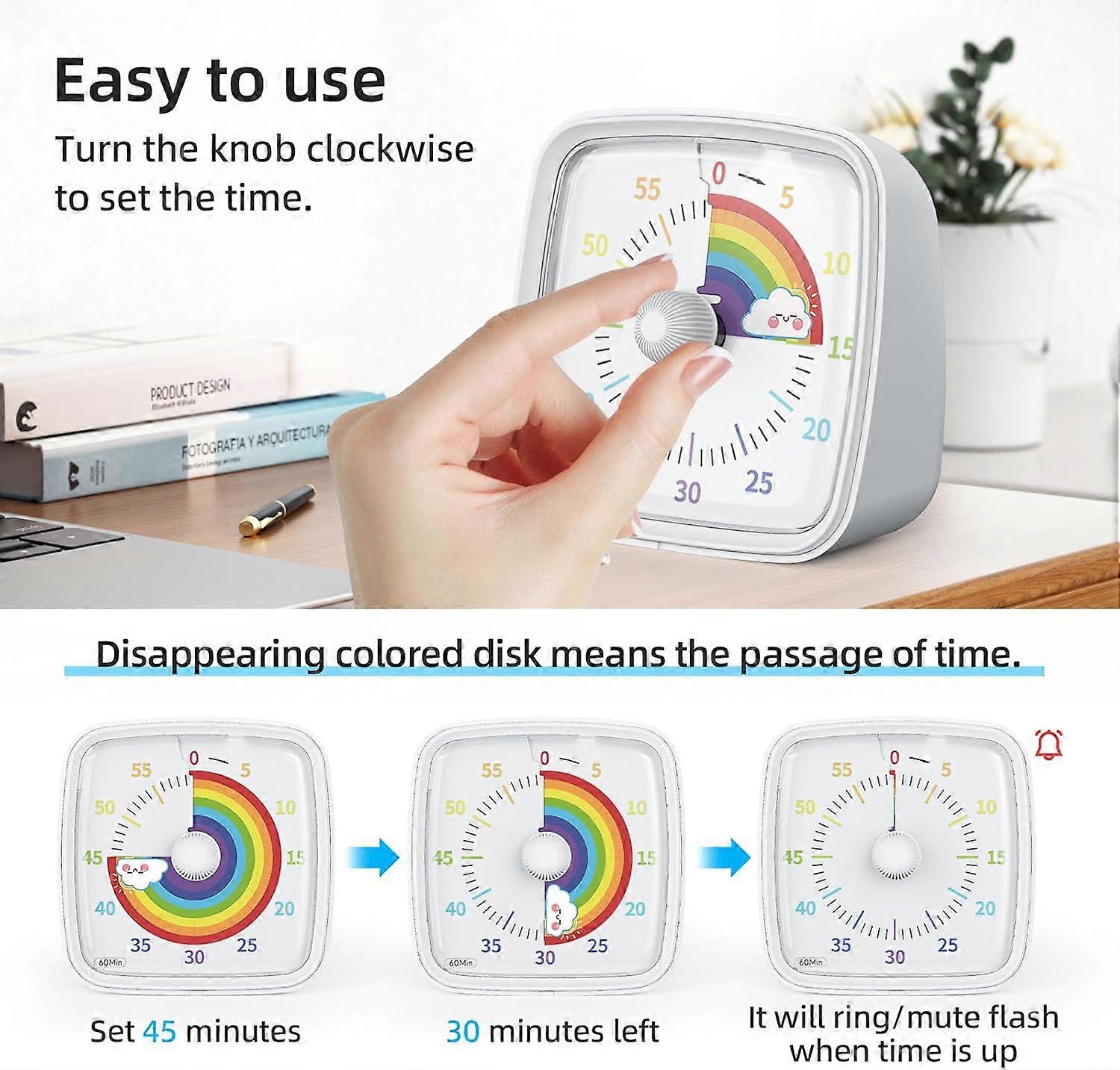 Visual Timer with Night Light, 60 Minute Countdown Timer for Kids and ...