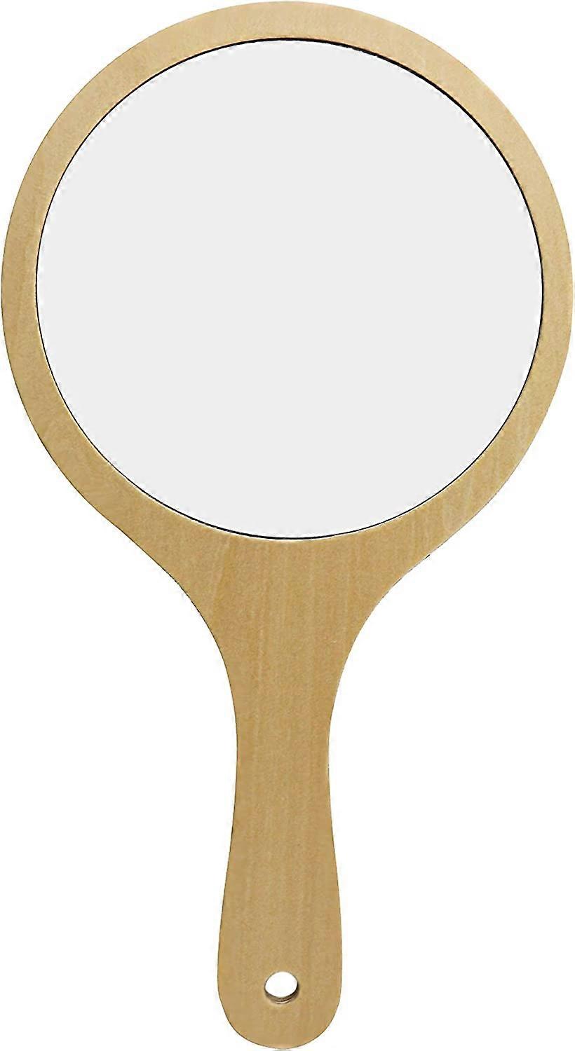Round hand mirror with wooden handle for makeup, hair cutting and ...