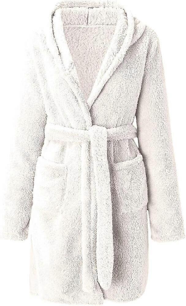Womens Fuzzy Robe Mid Length Bathrobe Belted Soft Bath Robes Plush ...