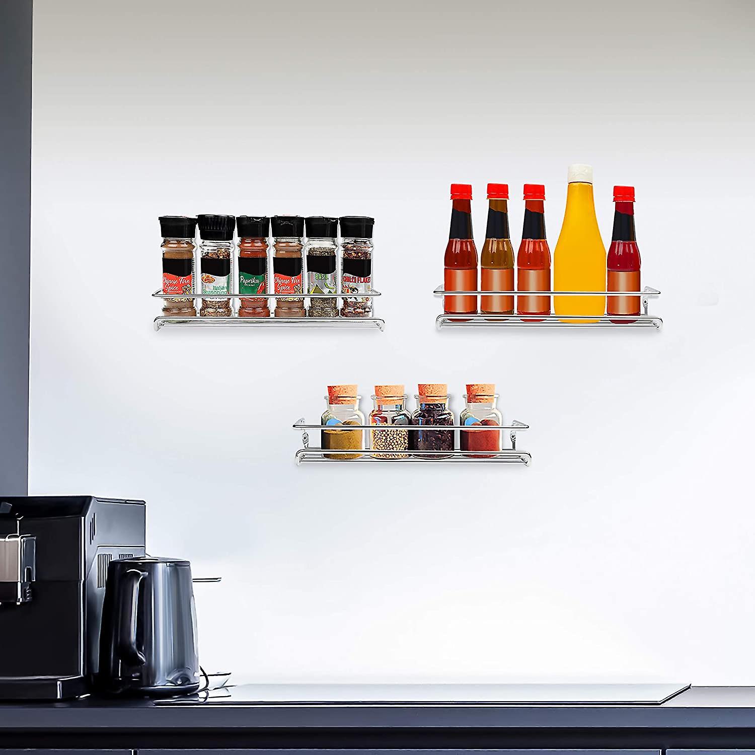 Set Of 4 Wall Mounted Spice Racks Chrome Finish - Spice And Herb ...