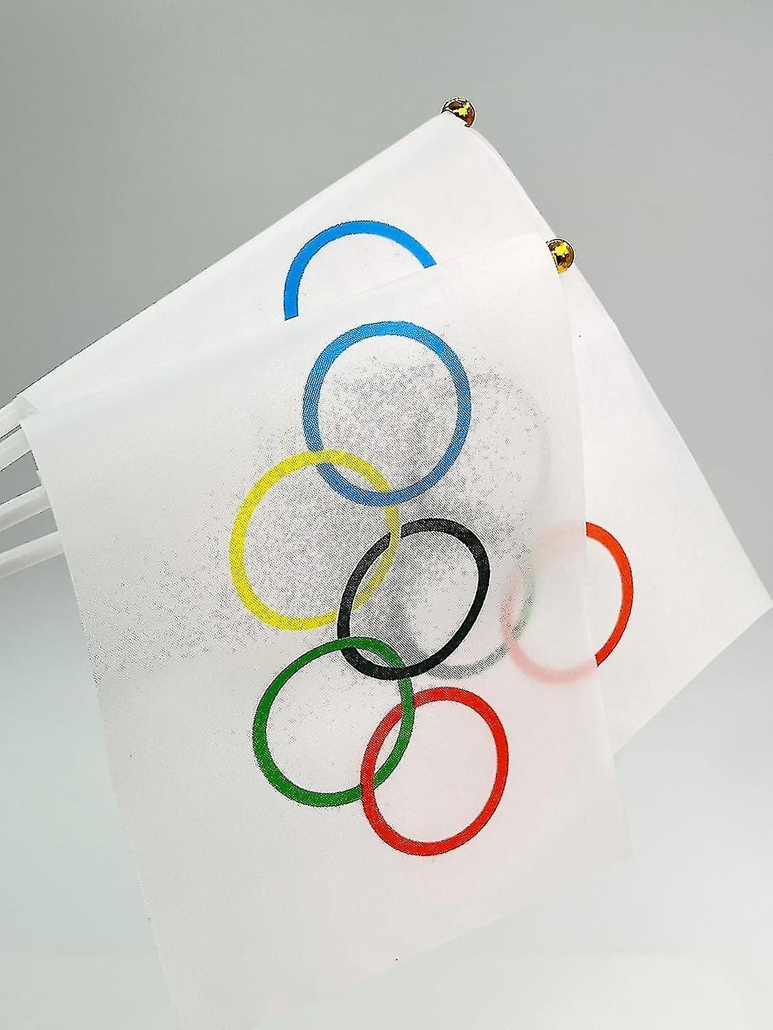25 Pack Olympic Games Flag Small Mini Olympic Rings Hand Held Stick ...