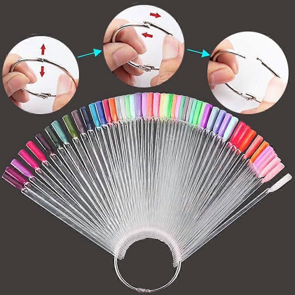 150 Pcs Clear Nail Swatch Sticks with Ring, Fan Shape Nail Art Polish ...