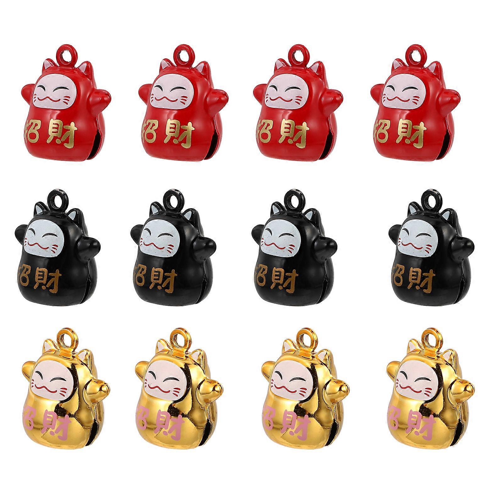 1 Set 12Pcs Fortune Cat Shape Bells Pet Bells DIY Supplies (Red Black ...