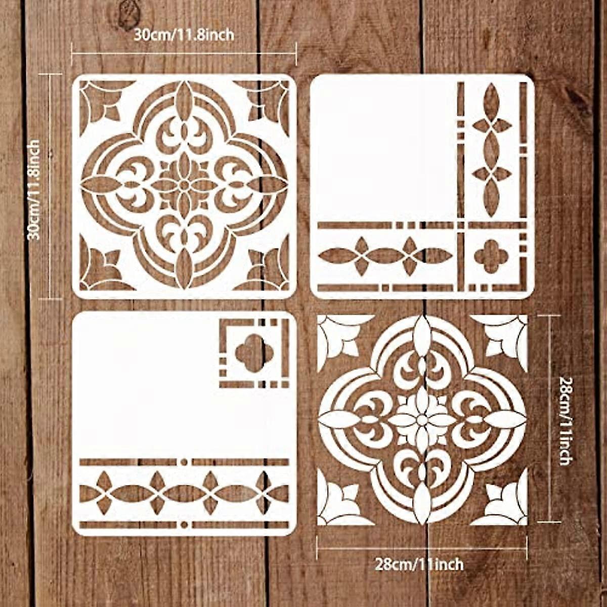 3 pcs Santa Ana Tile Stencil 11.8x11.8inch Reusable Floor Tile Stencil Border & Corners Stencils ...