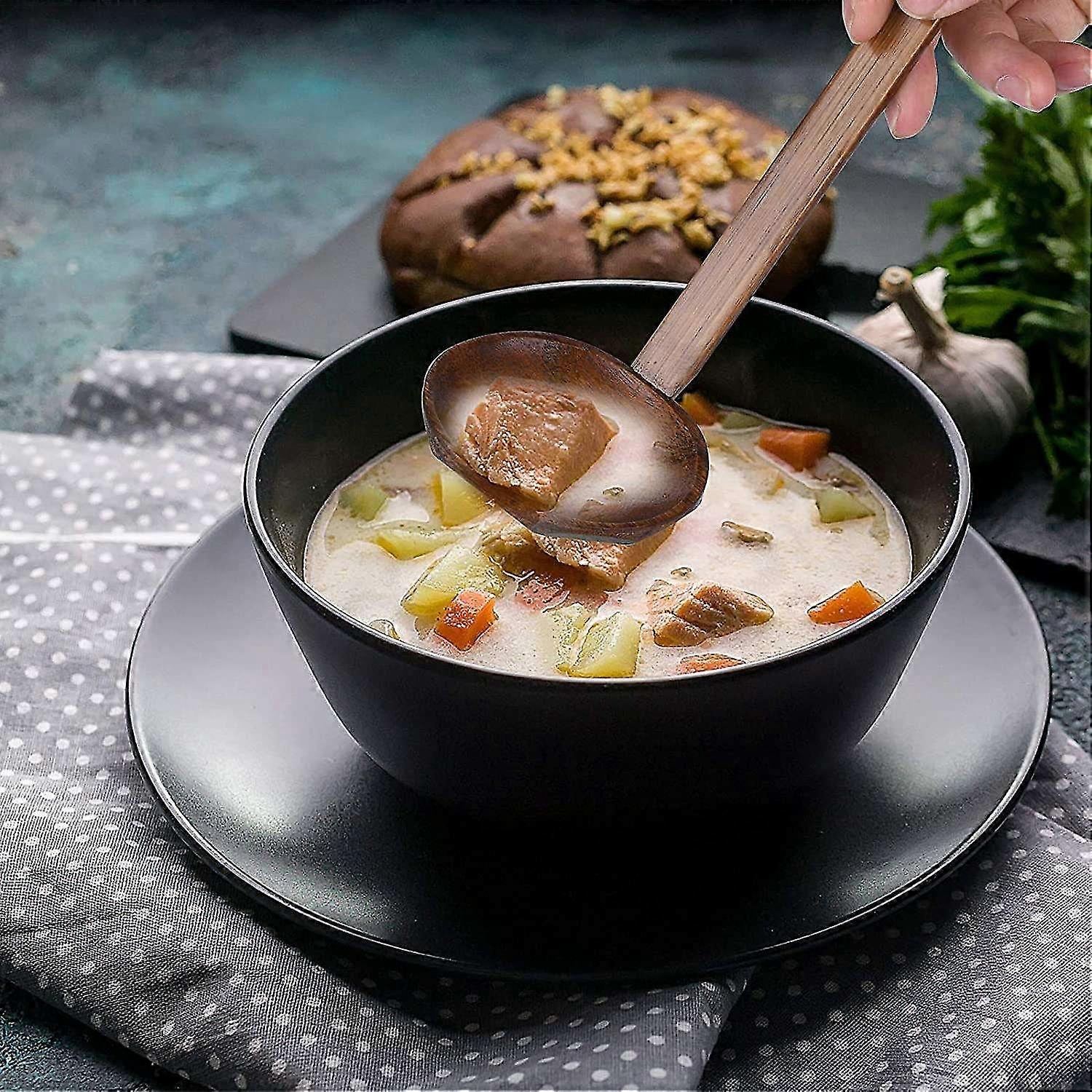 4 Pieces Japanese Long Handle Large Spoon Ramen Spoon Wooden Hot Pot ...