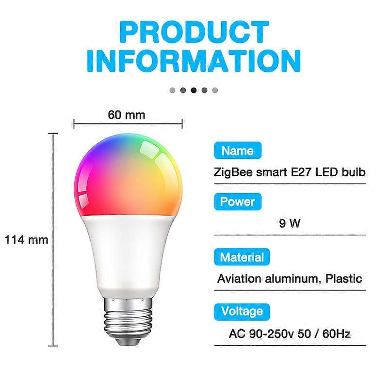 Tuya E27 Bulb Zigbee Bluetooth, Dimmable Light LED lamp 2700-6500k RGB, 9W Smart Life APP, Voice ...