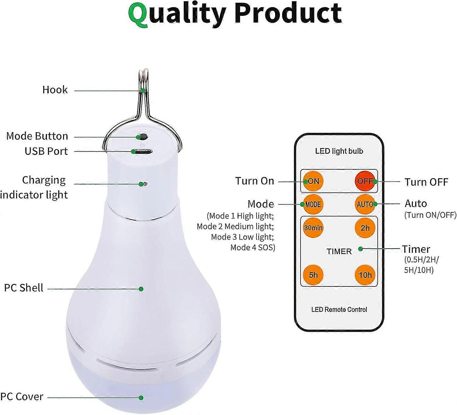 USB Rechargeable LED Light Bulbs, Afoskce Portable Camping Light with Remote Timer, 5 Lighting ...