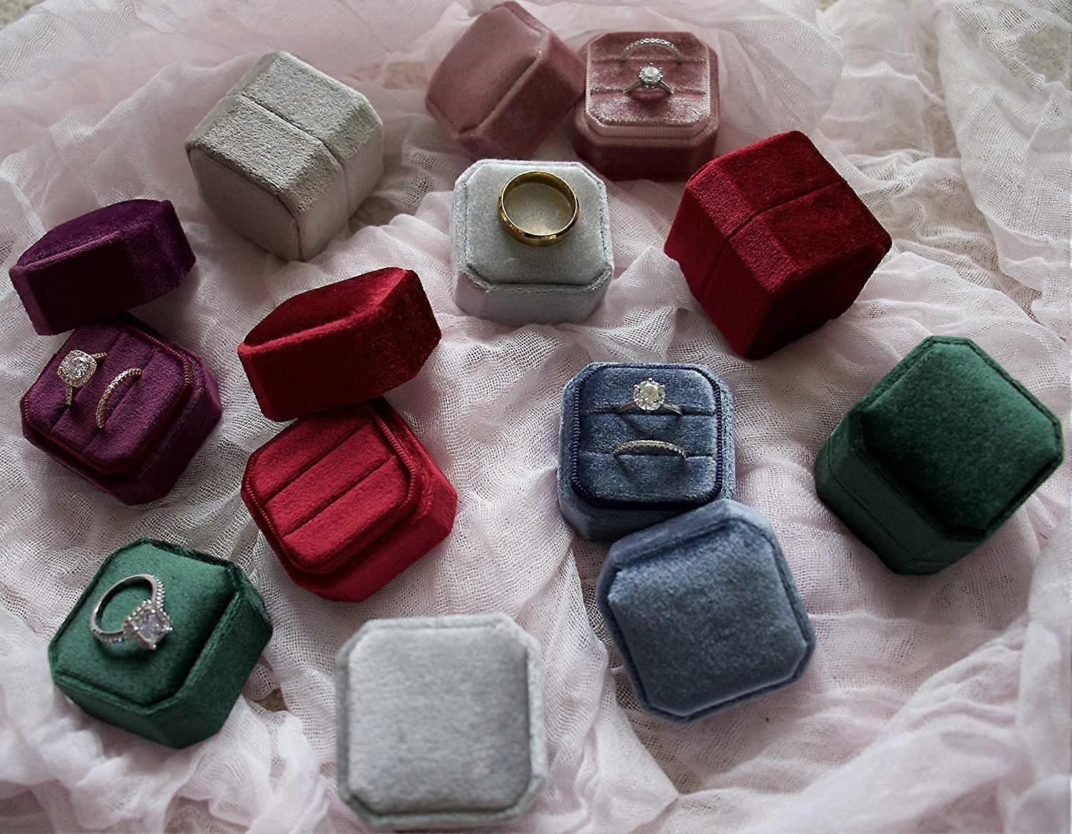 Velvet Ring Box double slot Vintage Inspired - Square Ring Box ...