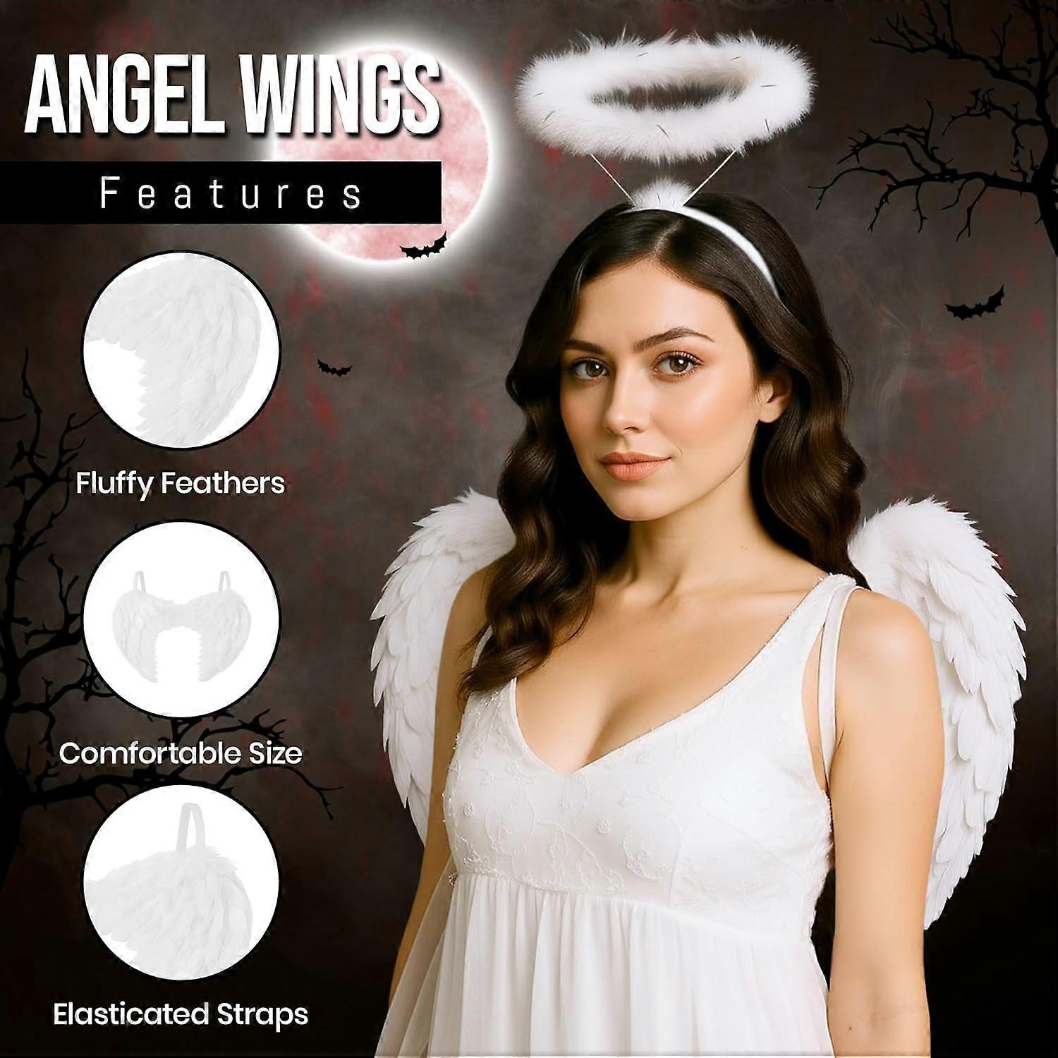 White Angel Wings with Wand and Halo, White Fairy Angel Wings for Women ...