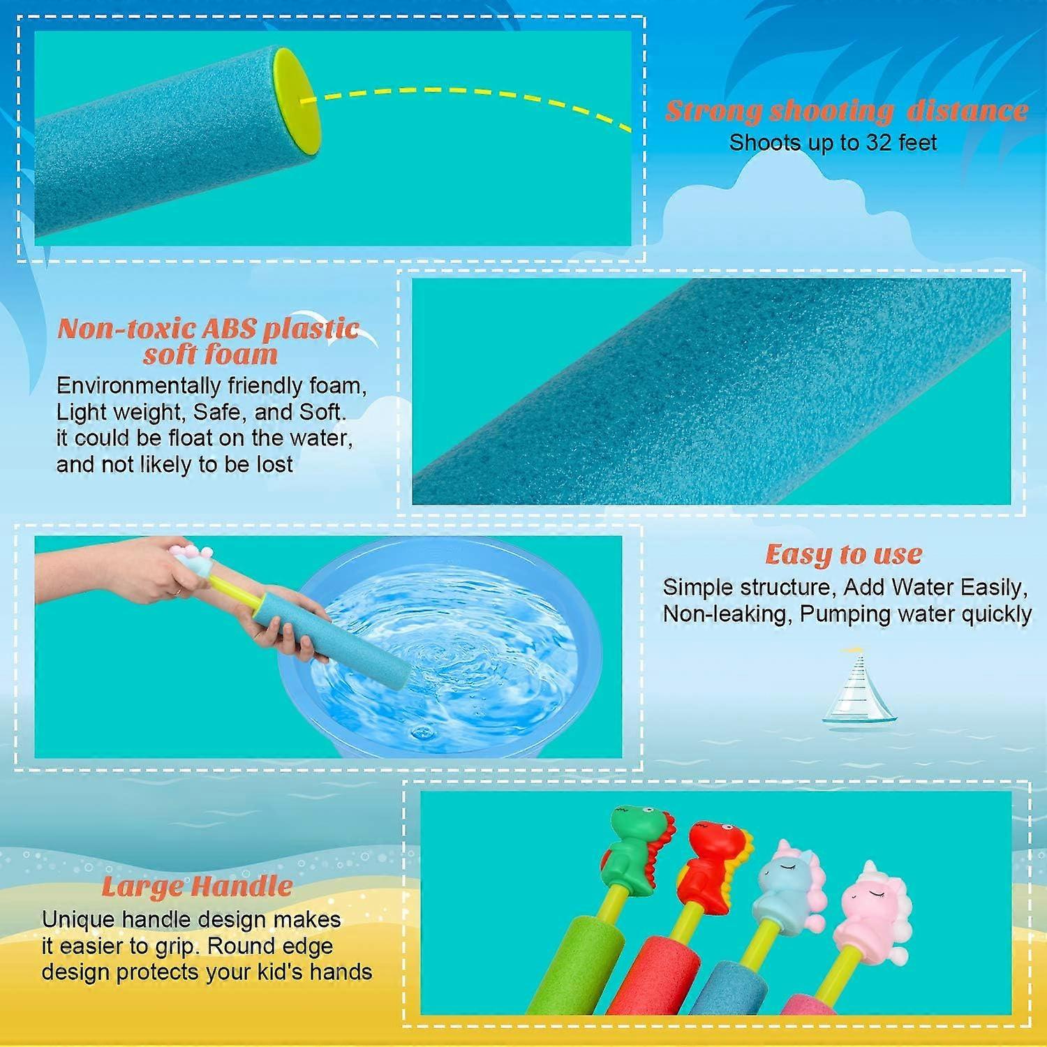 Foam Water Gun, 6PCS Long Range Water Gun for Kids and Adults, 32ft ...