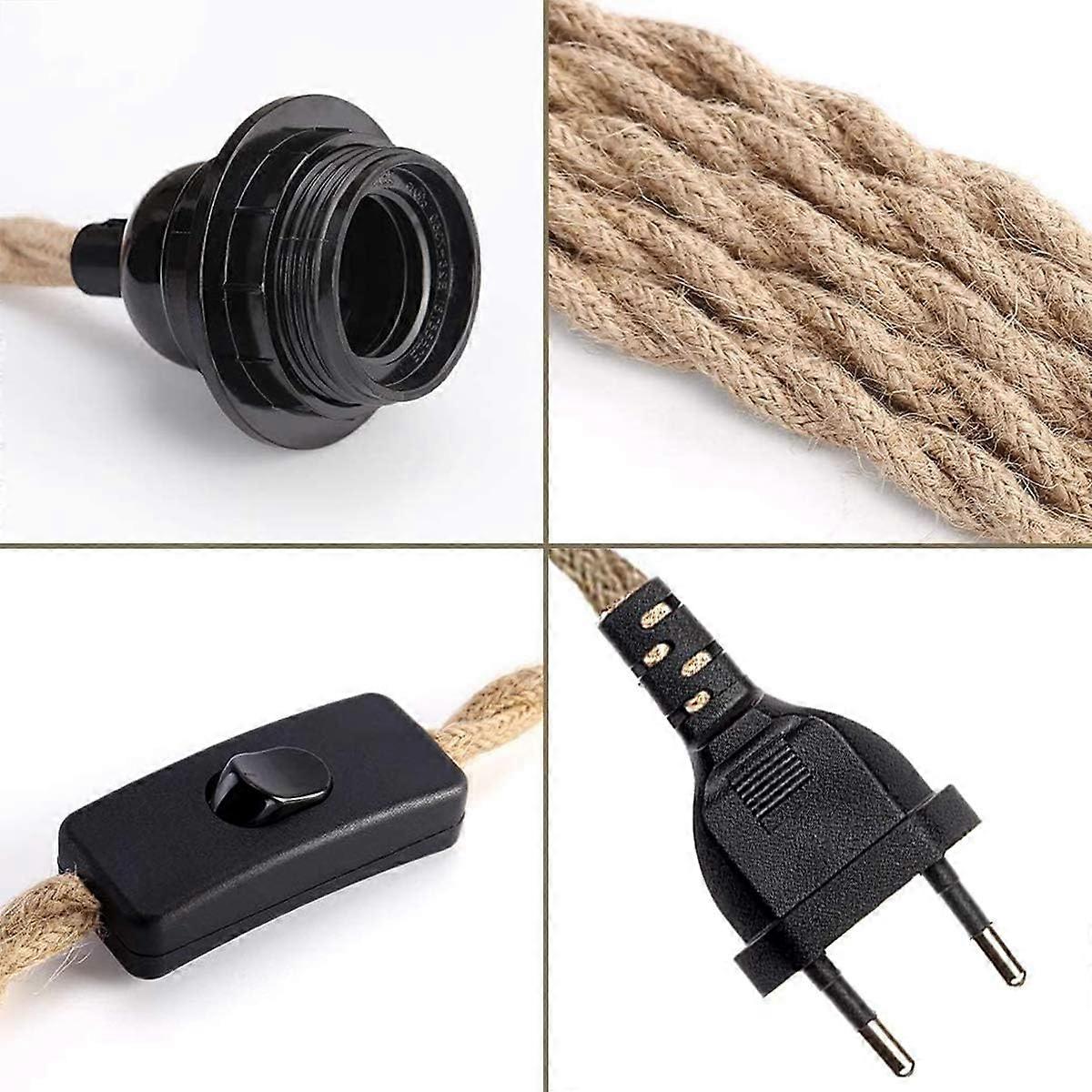 Pack Pendant Lights With Switch, Hemp Rope With 4.5m Cable, E27 Socket ...