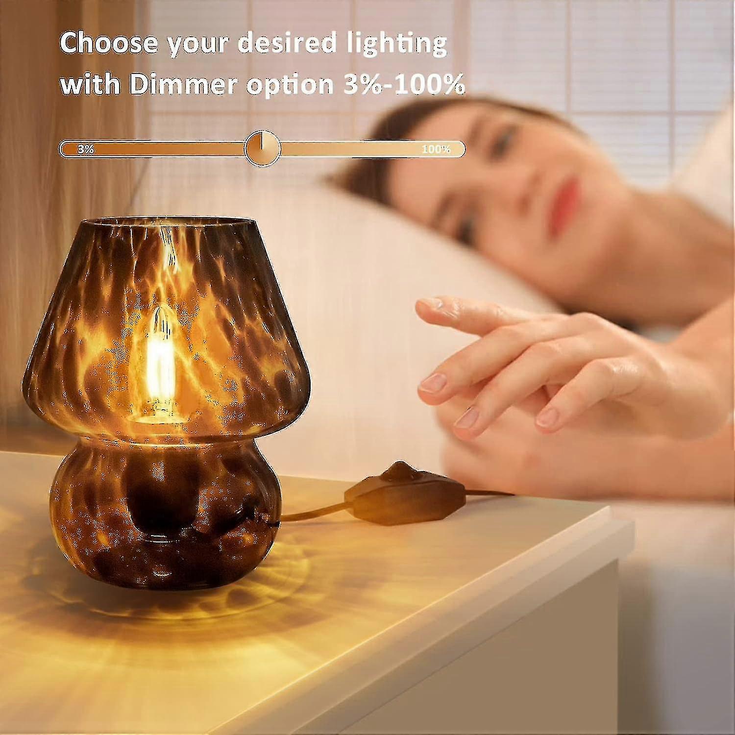 Mushroom Lamp Small Bedside Table Lamp-Nightstand Light Fully Dimmable ...
