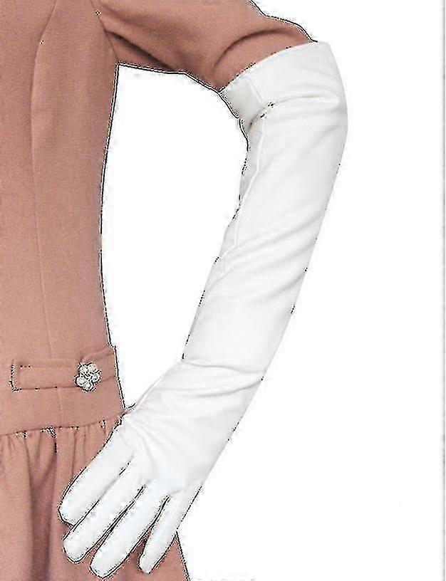 Women Gloves Leather Silky Lining Long Over Elbow Elegant Mitten 50cm ...