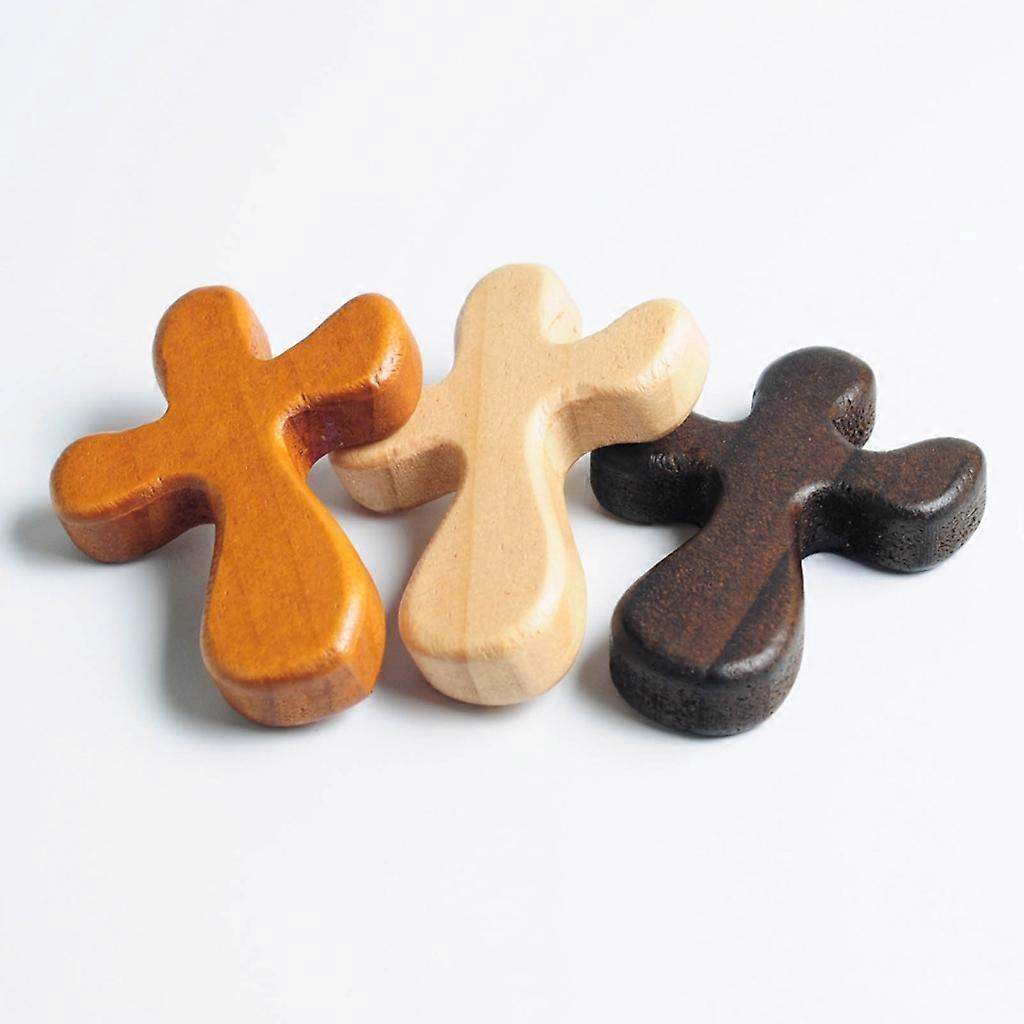 3 Colors Solid Wooden Cross Hand-Drawn Cross Wood Handicraft Ornaments ...