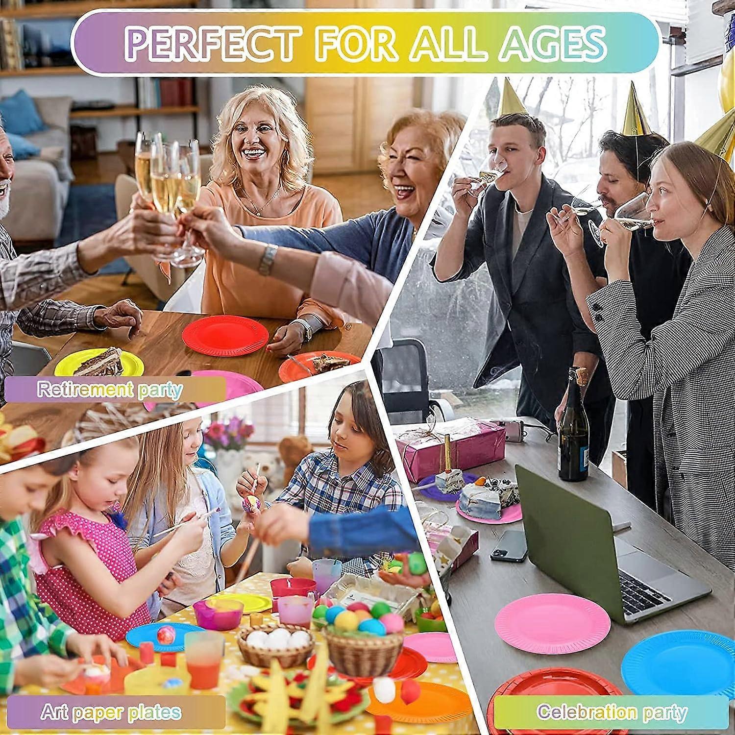 Set of 50 DIY Plates, Round DIY Coloured Paper Plates Disposable Party ...