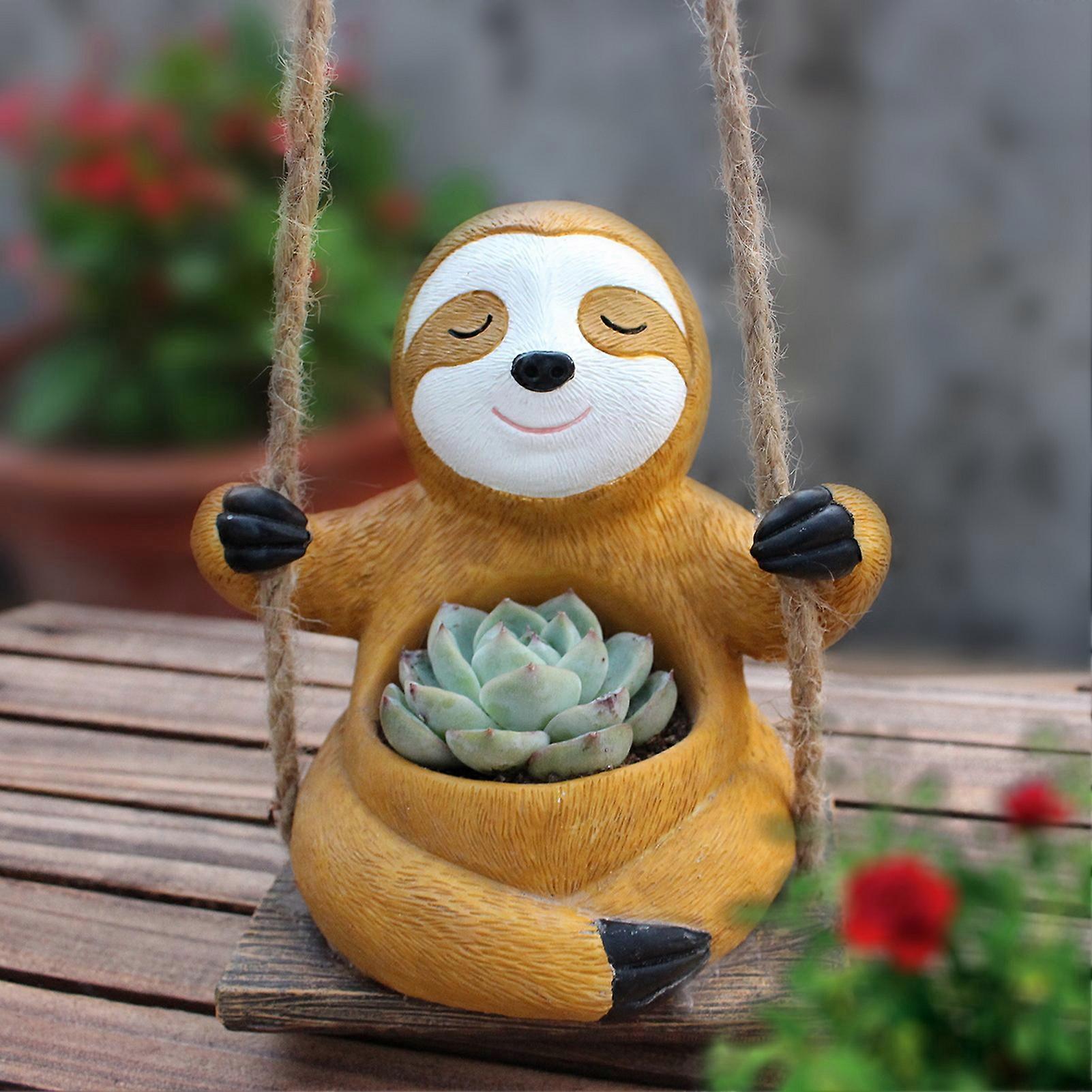 Swing Sloth Hanging Succulent Pot Cute Animal Resin Planter Handcrafted ...