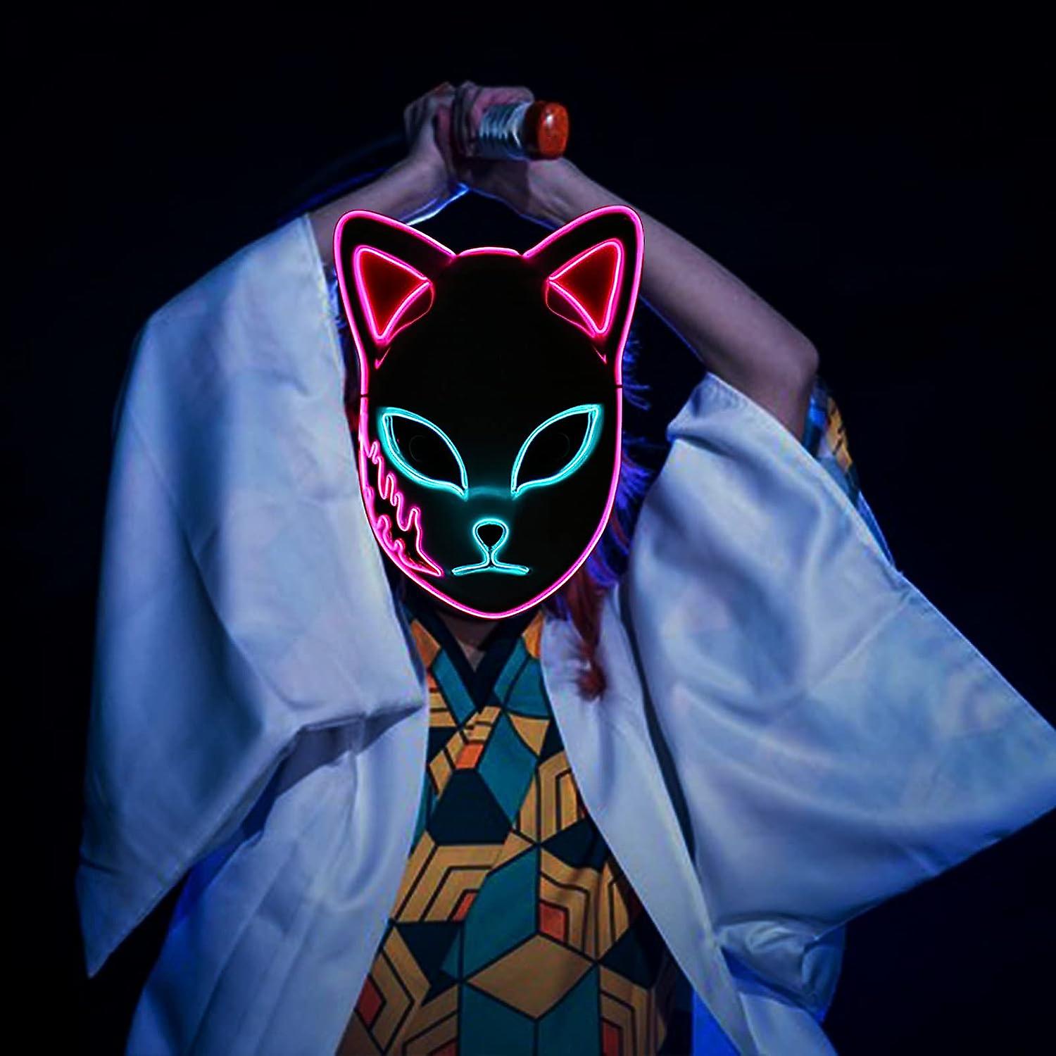 Demon Slayer Mask Japansk Anime Mask, Led Halloween Mask Demon Fox Mask ...