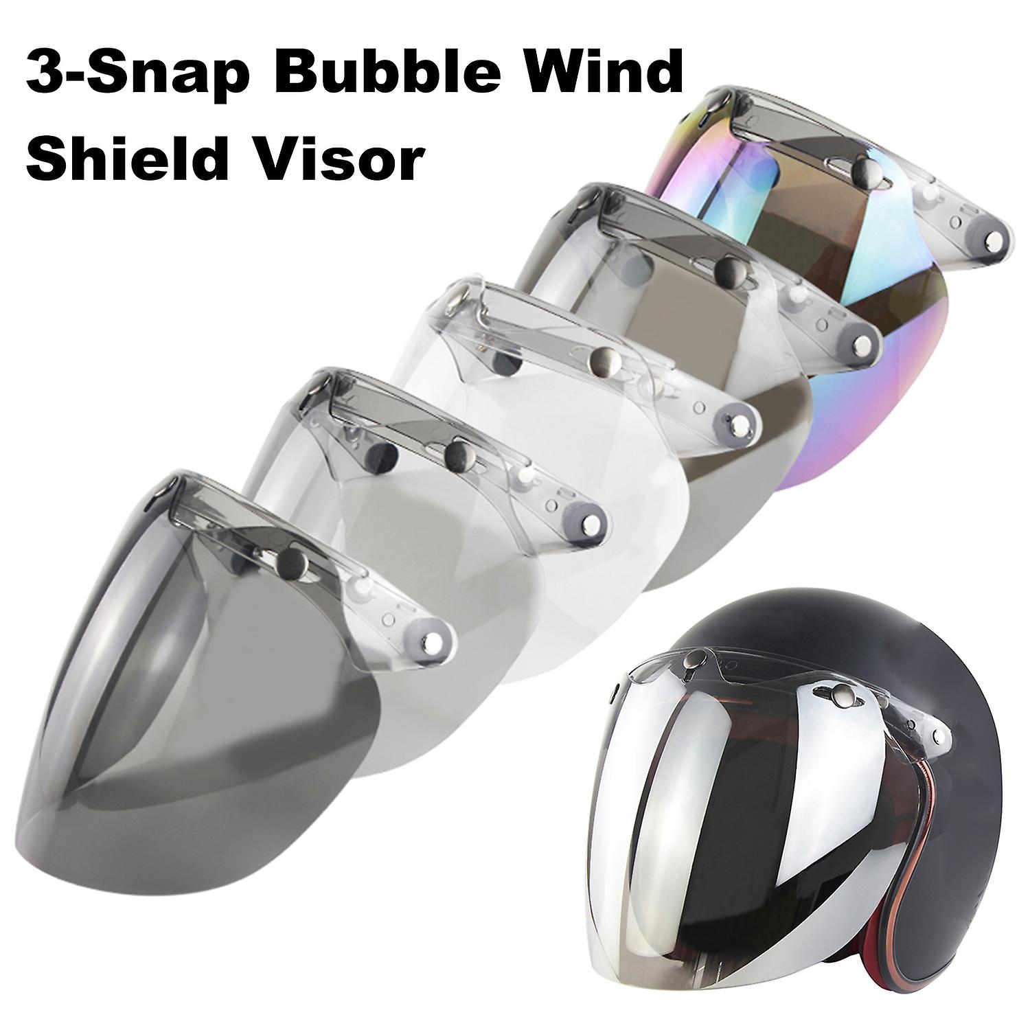 Open Face Helmet Visor Motorcycle Helmet Bubble Lens 3-Snap Bubble Wind ...