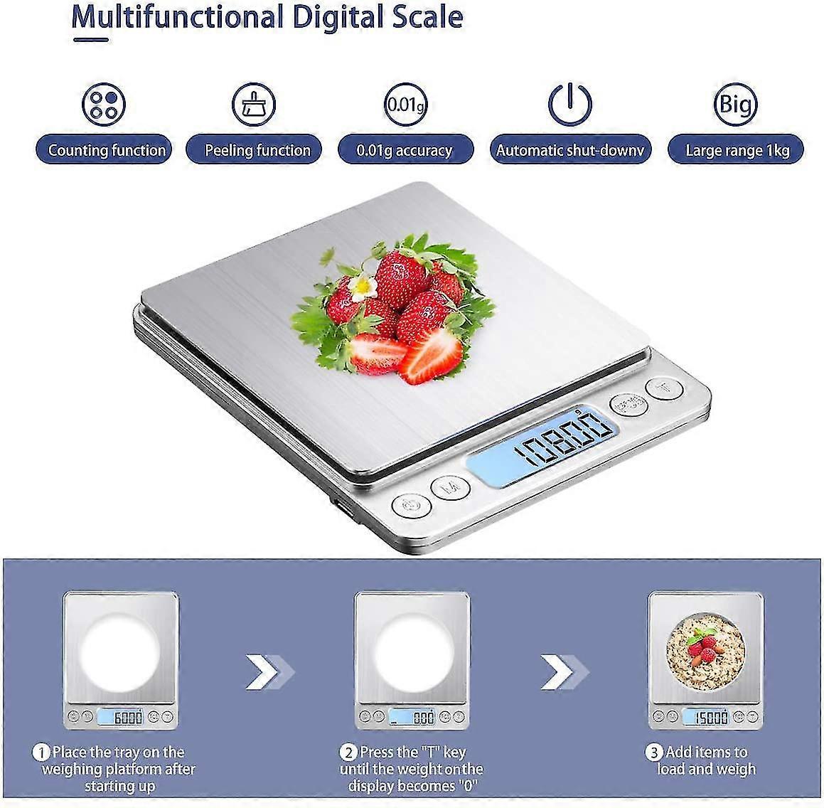 Upgraded Large Range Small Kitchen Scale 500g/0.01g, Usb Charging Mini ...