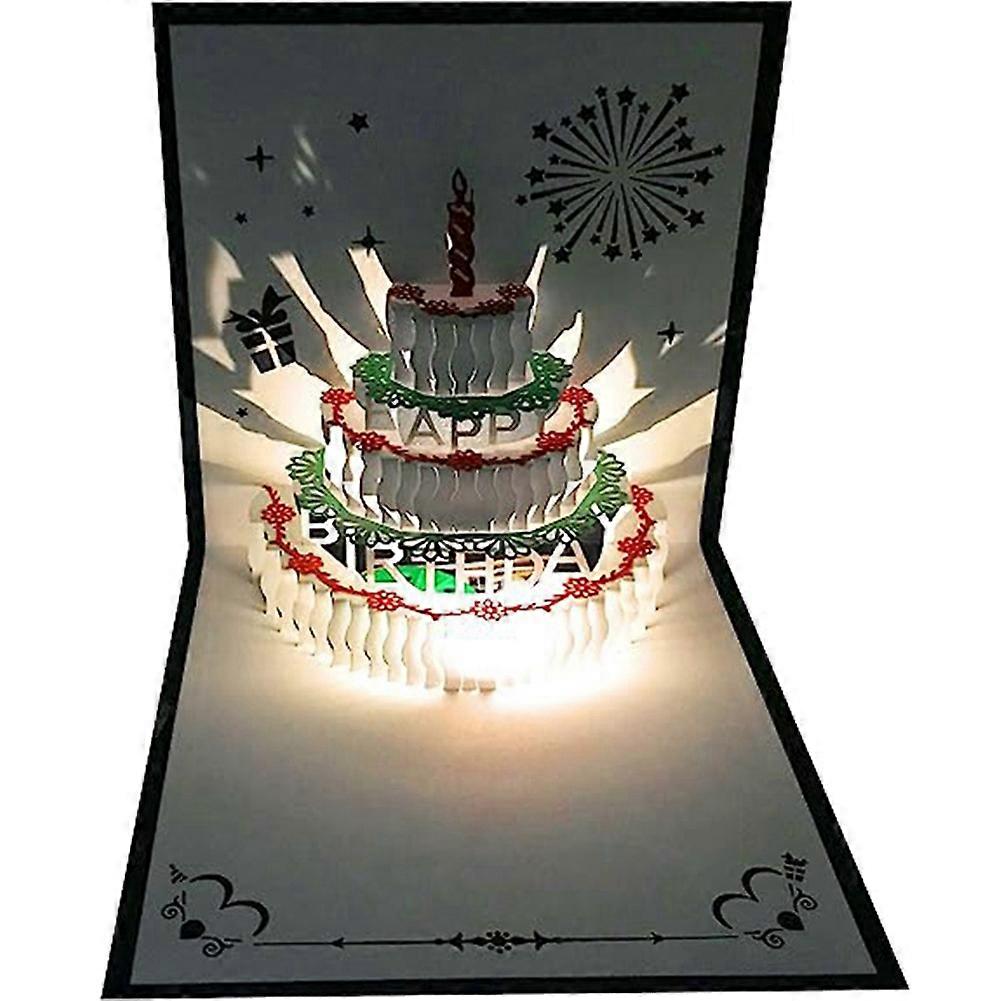 3D Up Birthday Cards,LED Light Birthday Cake Music Happy Birthday Card ...