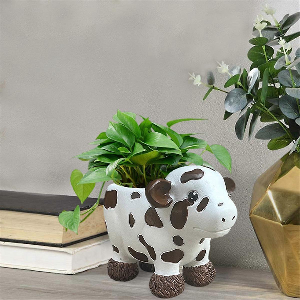 Cow Flower Pot Indoor Plant Spot Vase Desktop Resin Flower Pot Dining ...