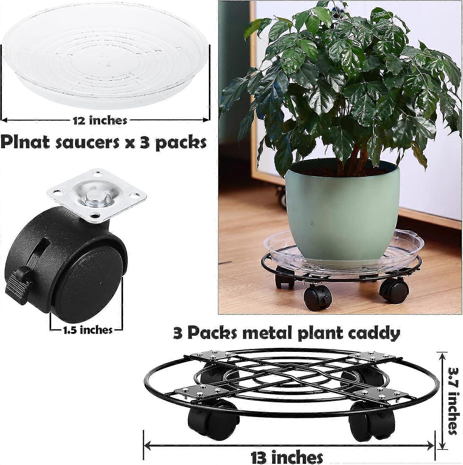 3 Packs Large Metal Plant Caddy 13 Plant Dolly With Casters Heavy Duty ...