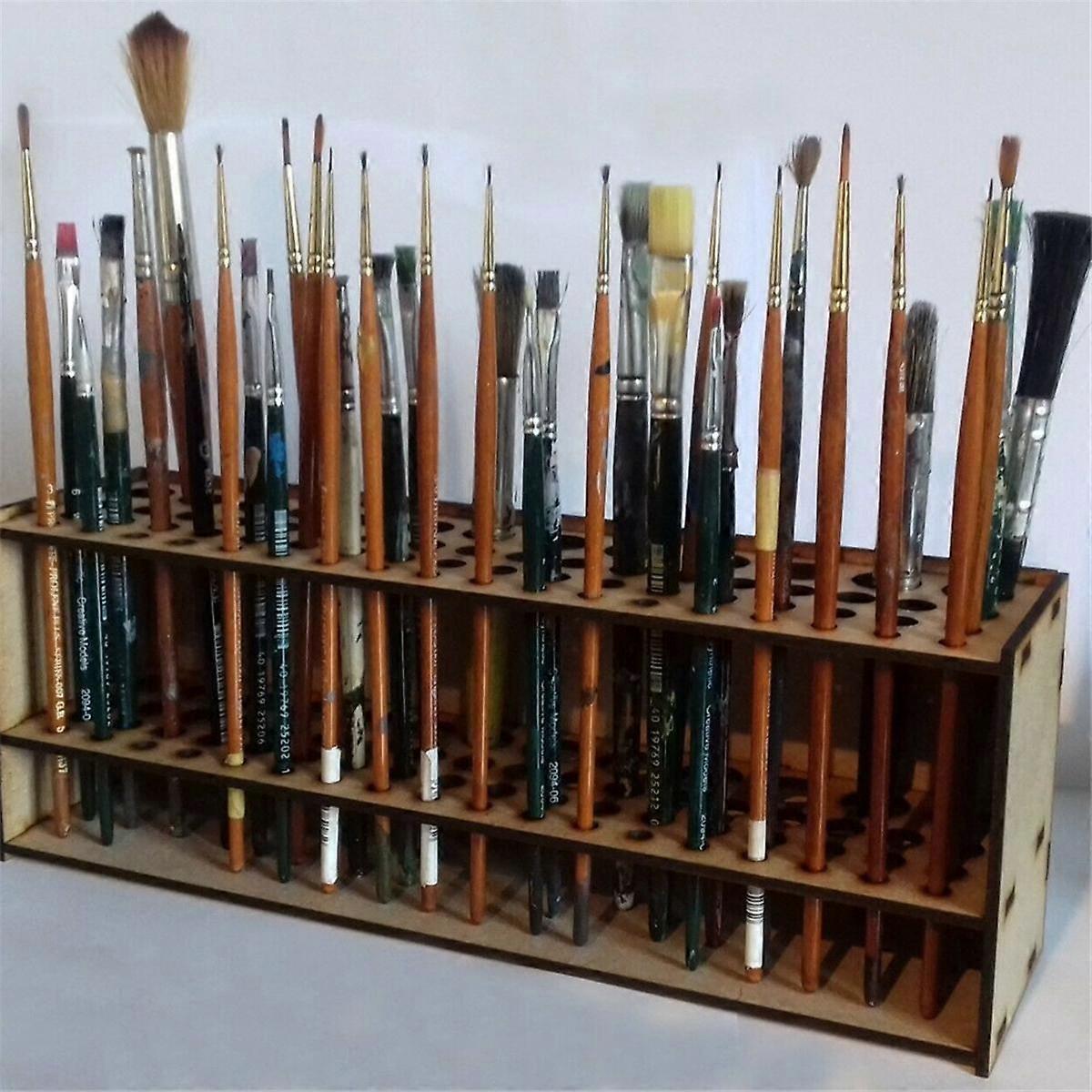 67 Holes Paintbrush Holder Stand Wooden Paint Brush Stand Desk ...