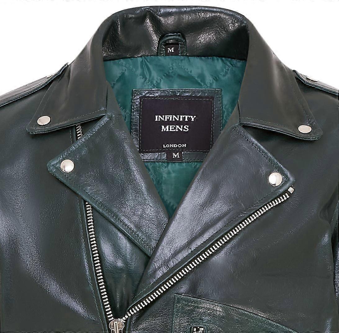 Mens Retro Brando Quilted Leather Biker Jacket Vintage Motorcycle Style ...