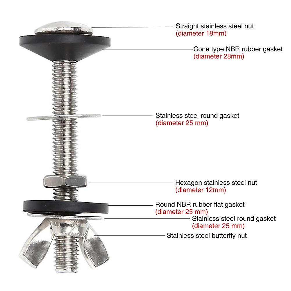 2 Pack Toilet Tank To Bowl Bolts - Universal Stainless Steel Double ...