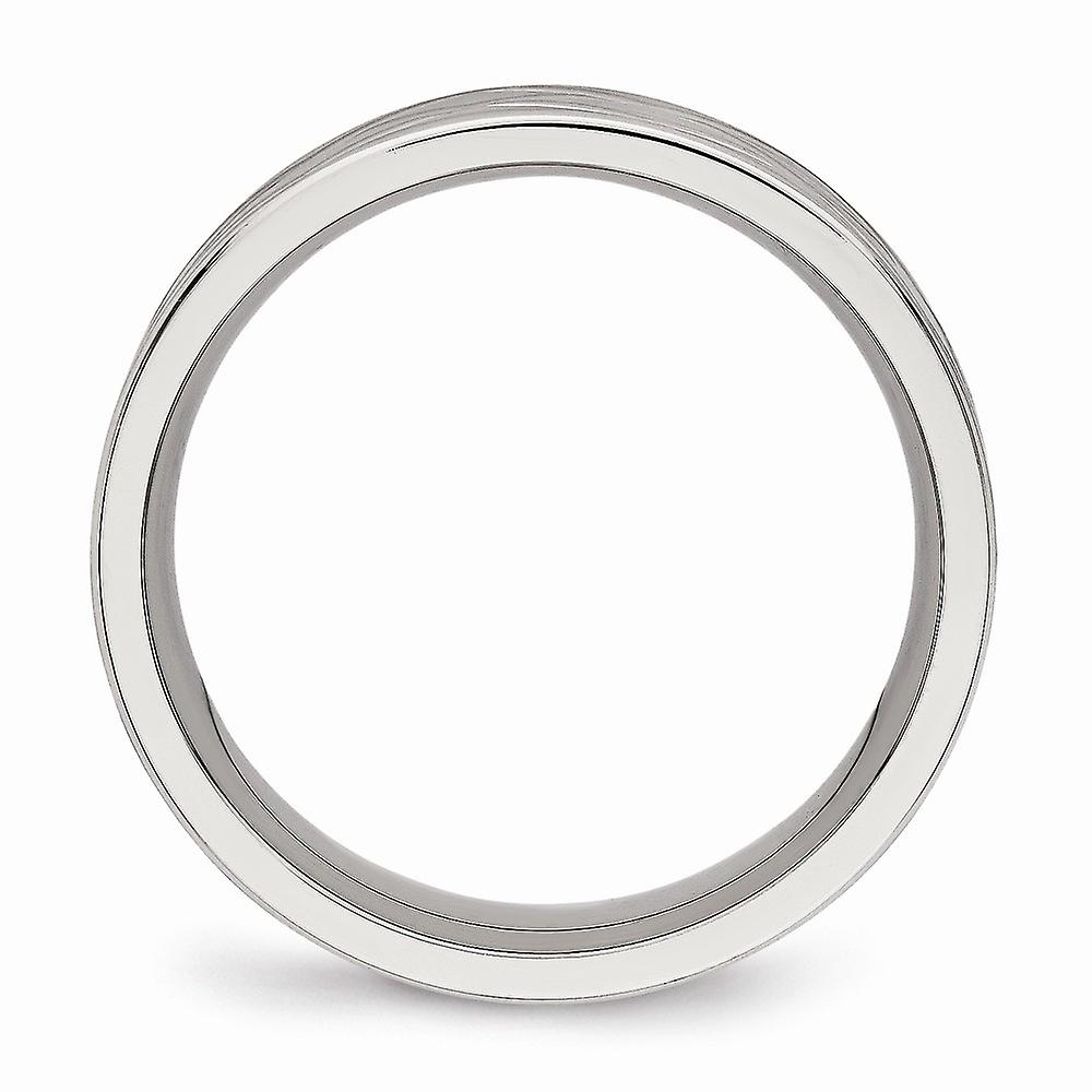 Stainless Steel Brushed and Polished Sparkle Cut 6.50mm Band Ring ...