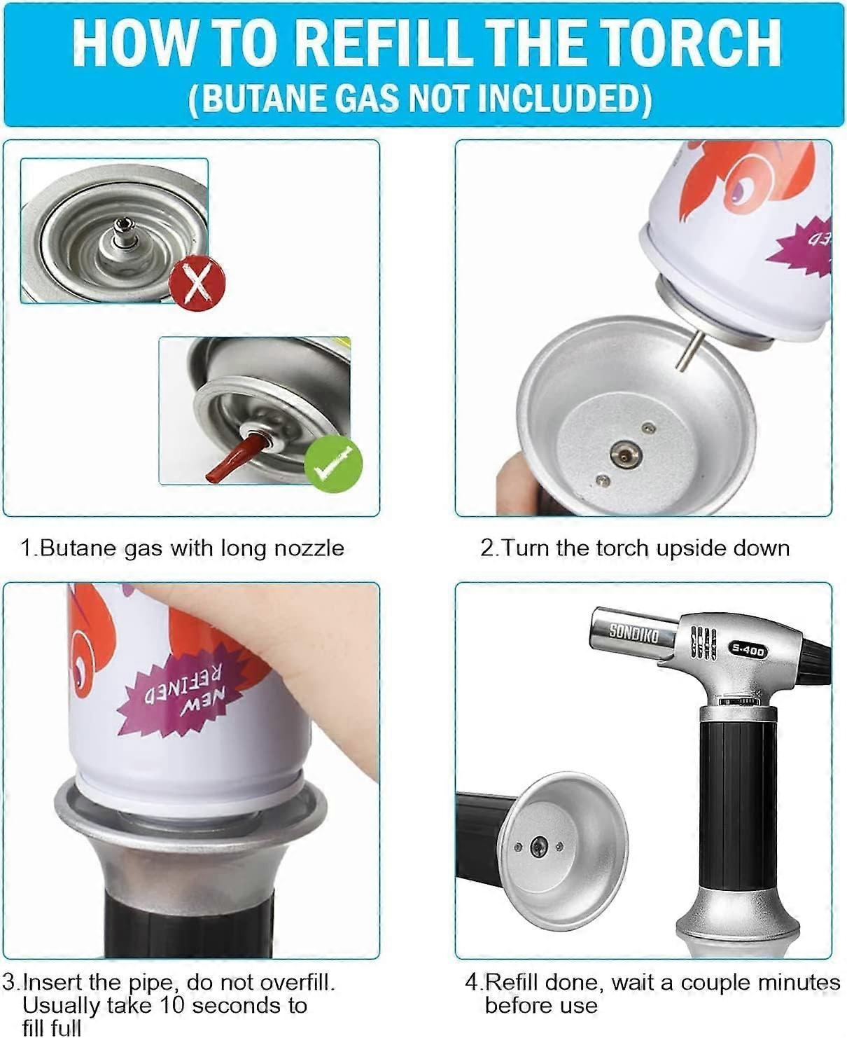 Butane Torch S400, Refillable Kitchen Lighter, Fit All Butane Tanks ...