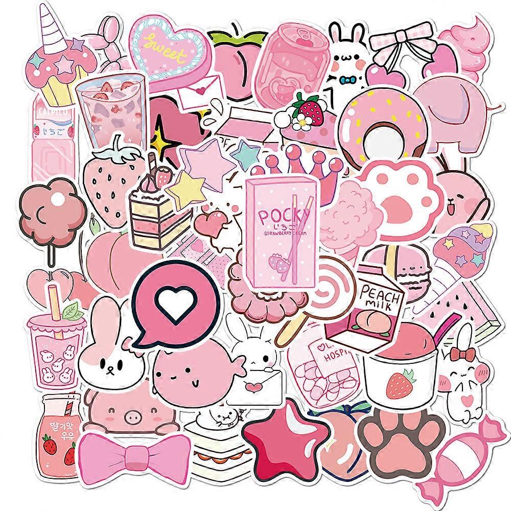 50 PCS Cute Pink Stickers for Water Bottles, Kawaii Aesthetic Stickers ...