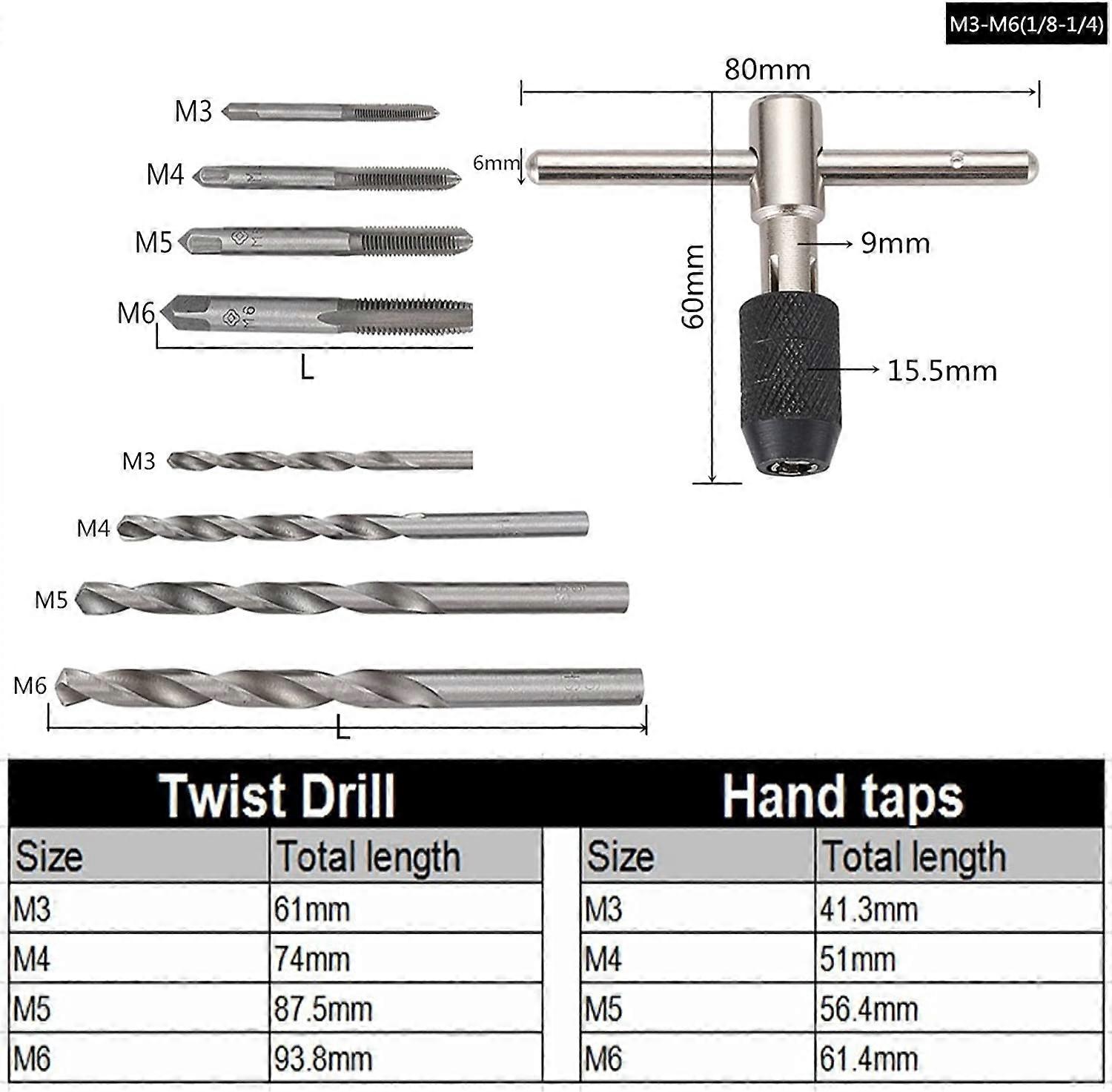 Threading Tapping Tool Kit 9Pcs/Set Screw Taps and T-Handle Tap Wrench ...