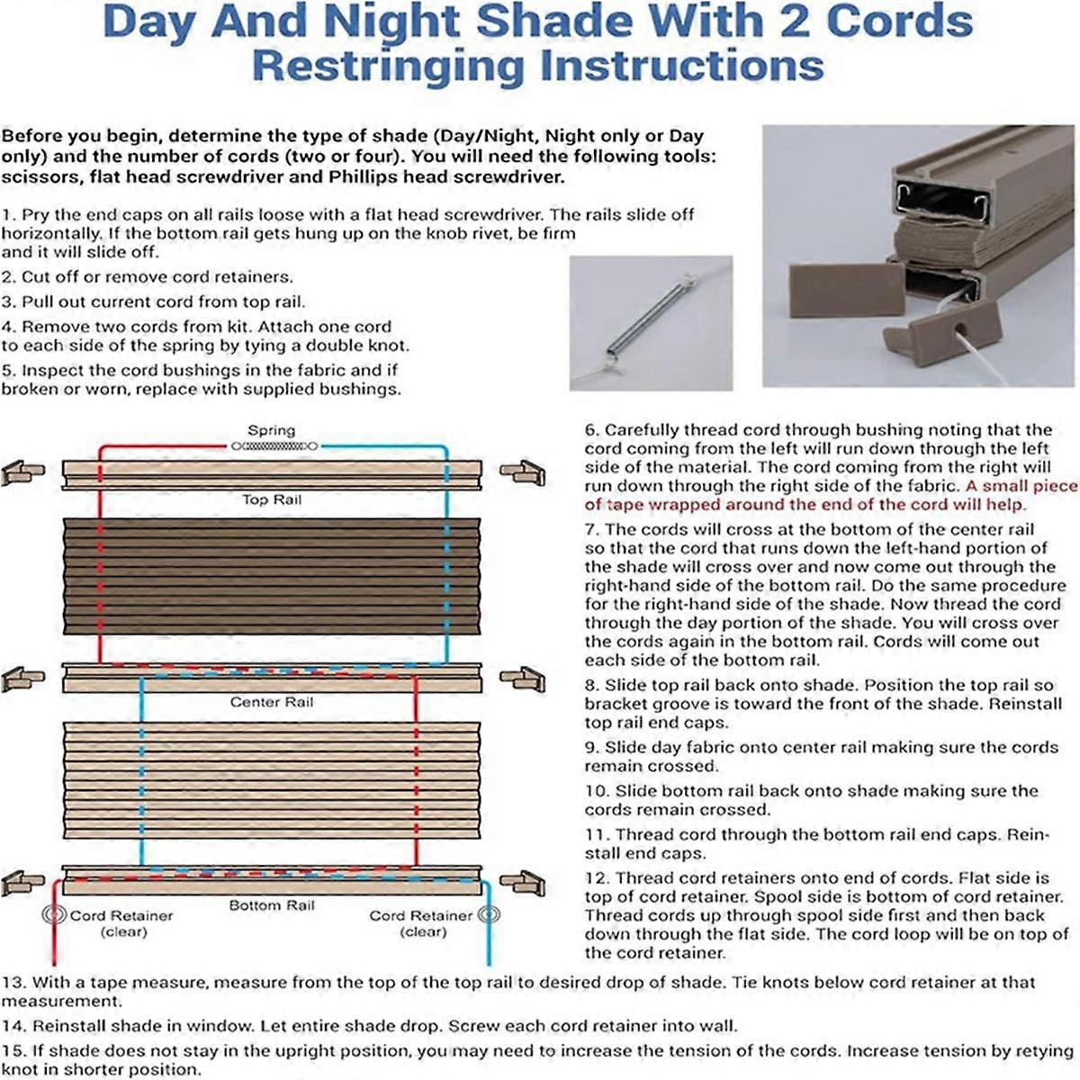 Pleated Shade Repair Kit White Window Shade Restringing Kit Black ...