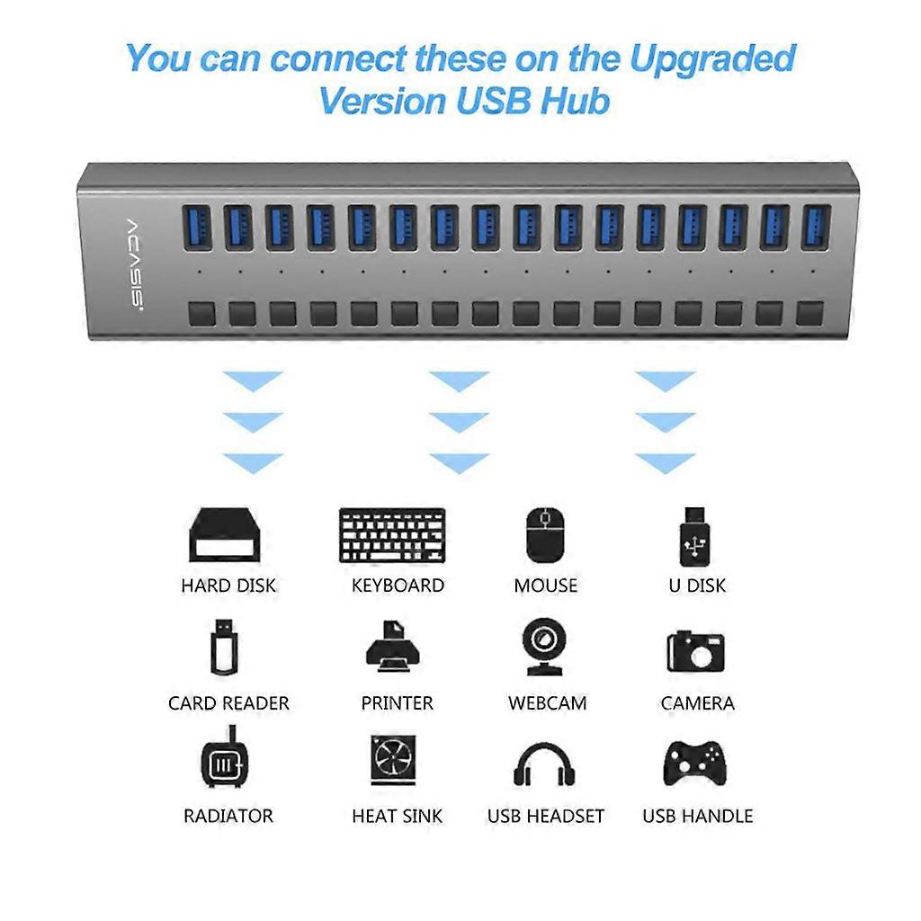 Acasis USB3.0 HUB Multi USB Splitter 16 Ports Expander 12V Power ...